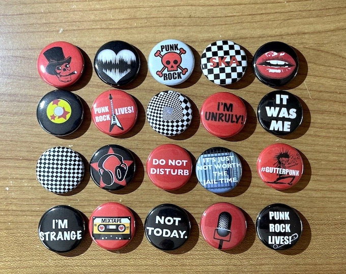 20 Punk & Ska Pin Buttons, Vintage 80s 80s Style Lot of 20 Buttons Pins ...