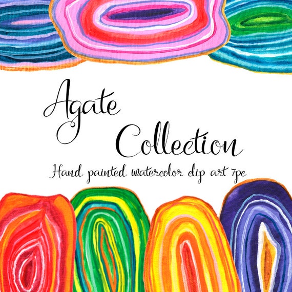 Watercolor Agate clip art 7 pc gemstone clipart hand painted | Etsy