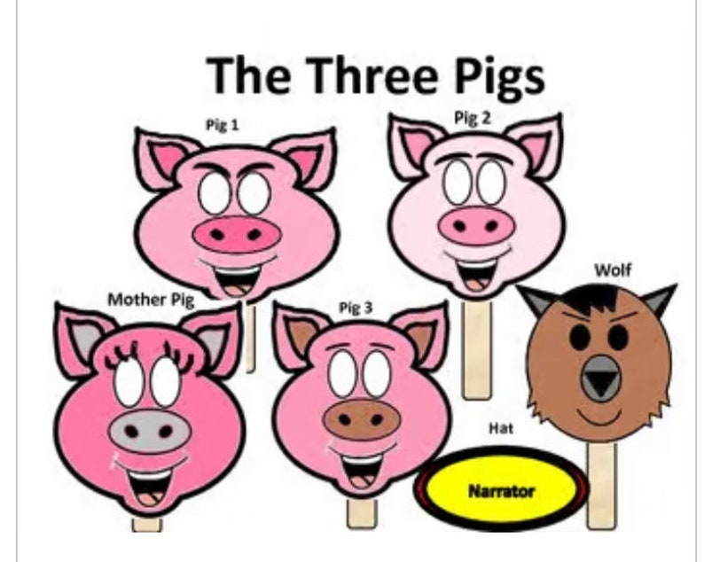 Three Little Pigs Masks and Puppet Play Digital File - Etsy