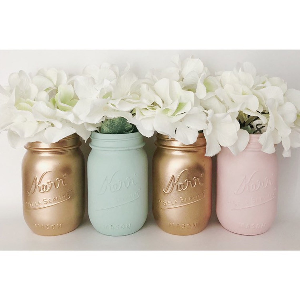 Pink Mason Jars Mint Centerpieces Babyshower Decor Gold | Etsy