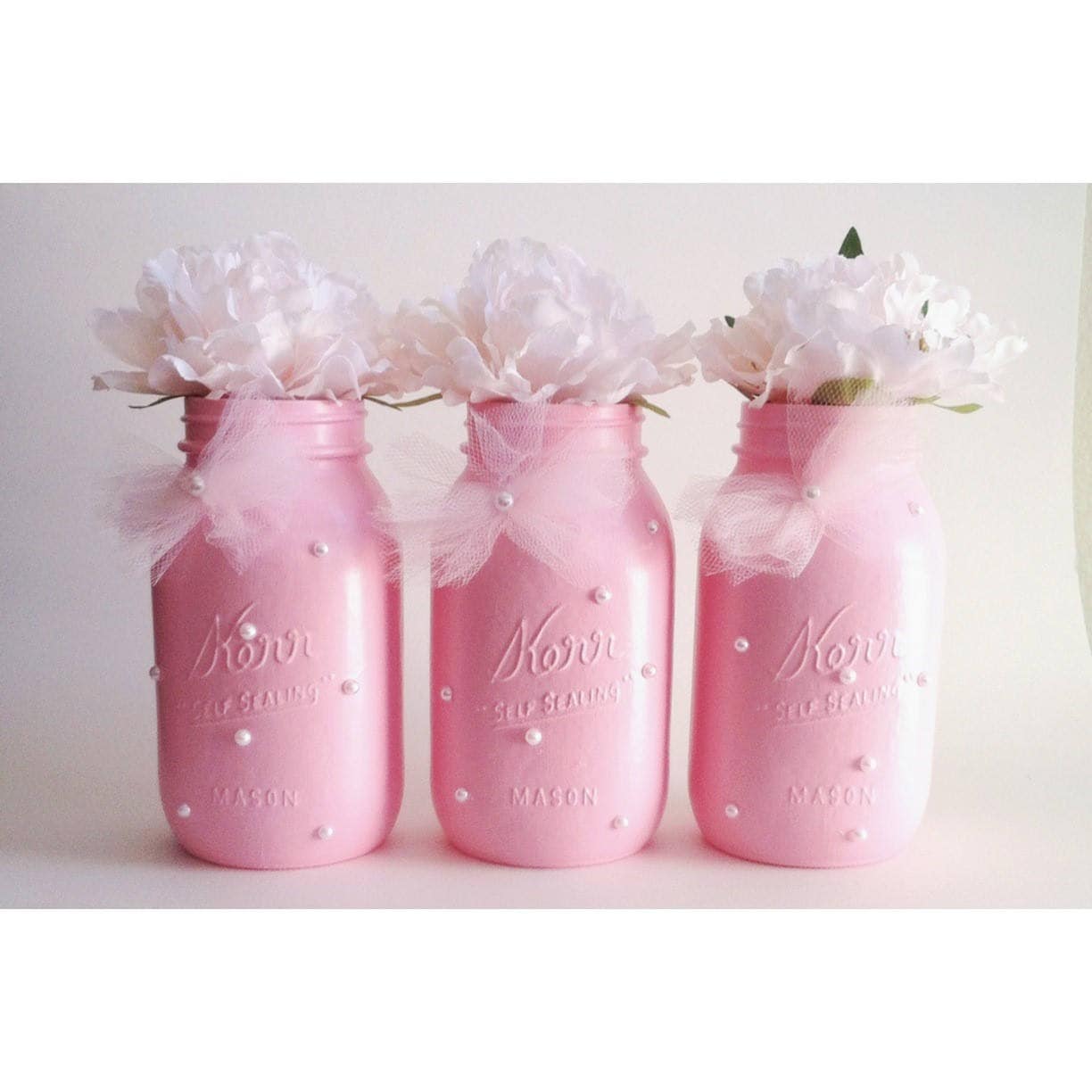Pink Mason Jars, Pink Baby Shower Decorations, Pink Centerpieces, Baby ...