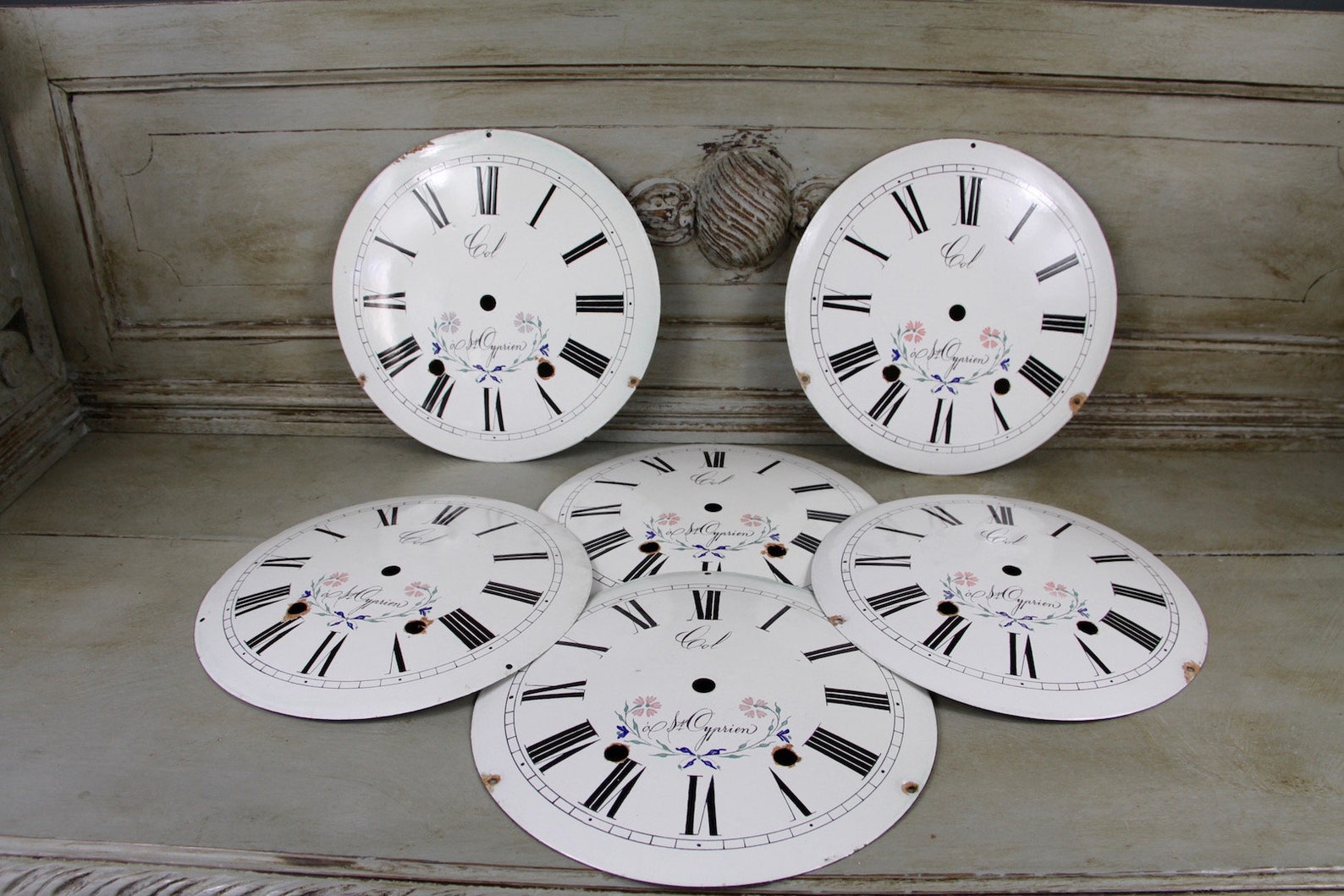 Vintage French Enamel Clock Face With Numbers Floral - Etsy