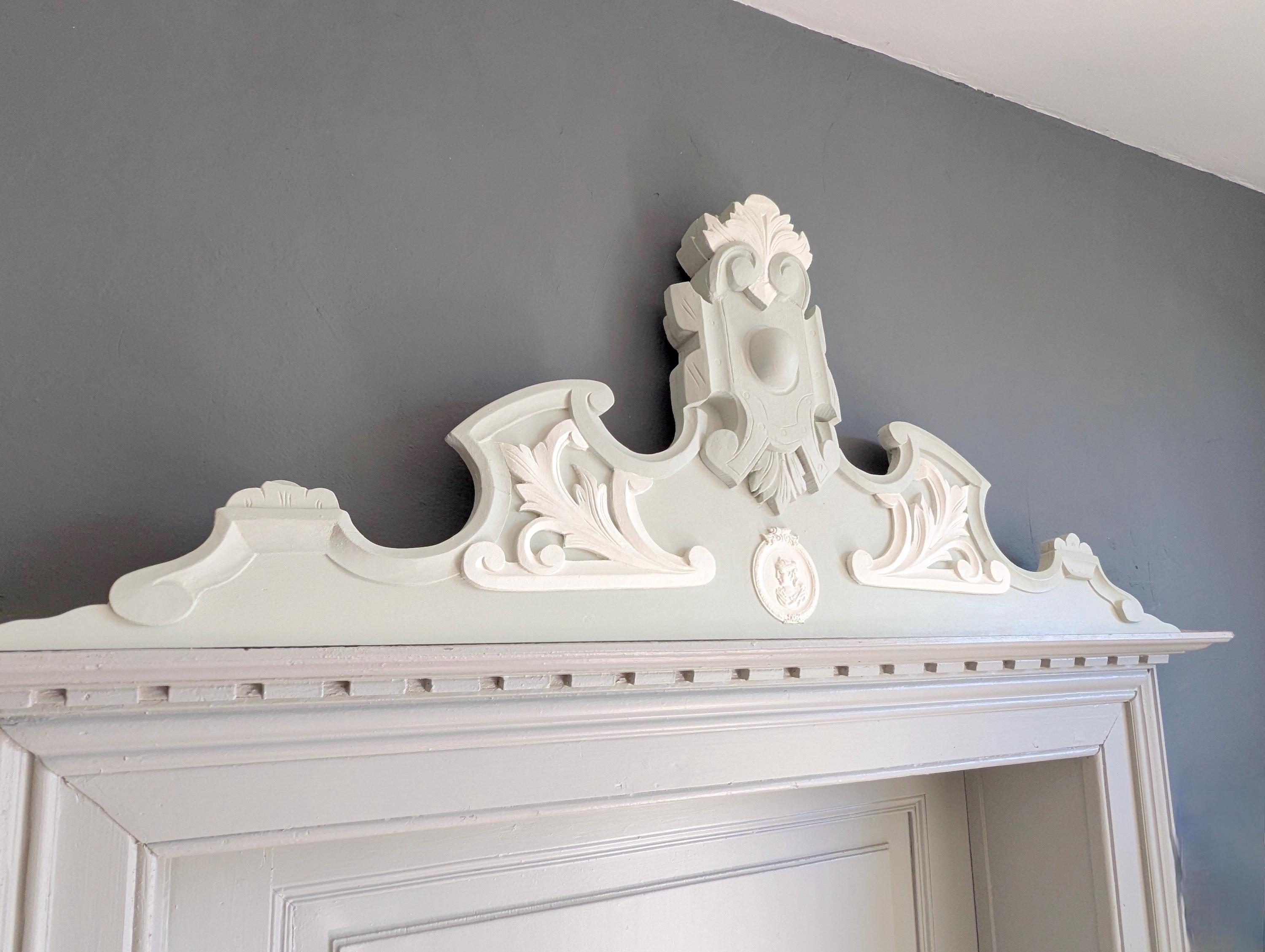 HUGE Antique French Wooden Pediment in Light Mint Green/creamy White ...