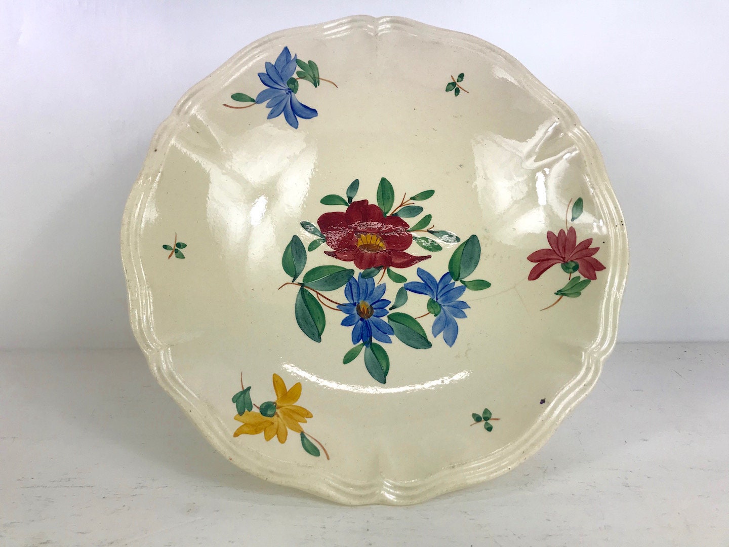 French Mid-century Hand Painted Cake Stand, Vintage Floral Cake Plate ...