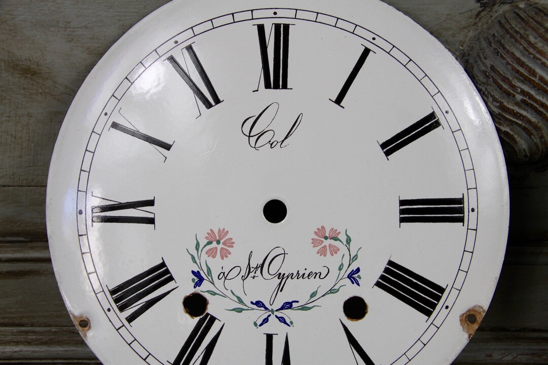 Vintage French Enamel Clock Face With Numbers, Floral Decoration. - Etsy