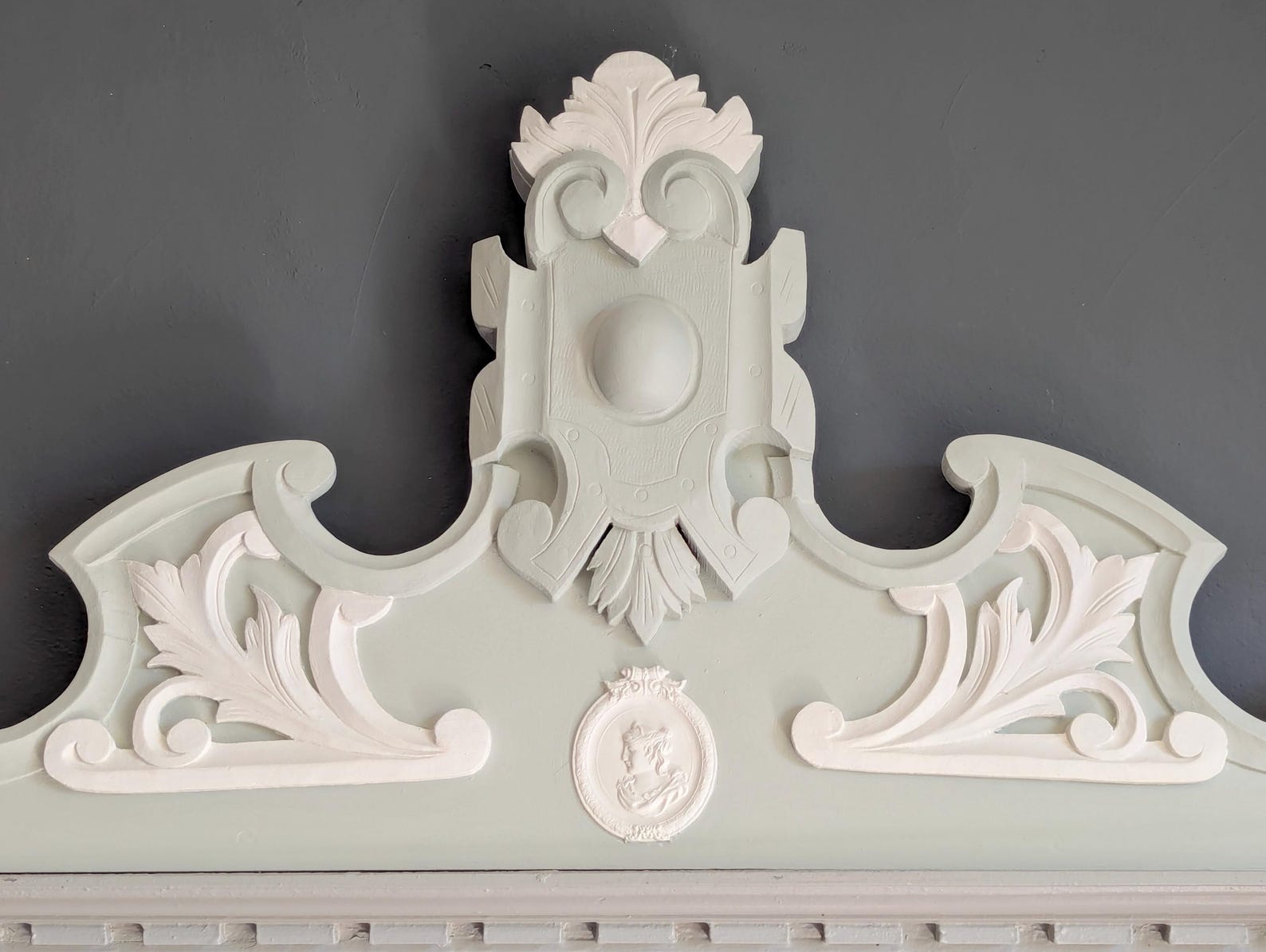 HUGE Antique French Wooden Pediment in Light Mint Green/creamy White ...