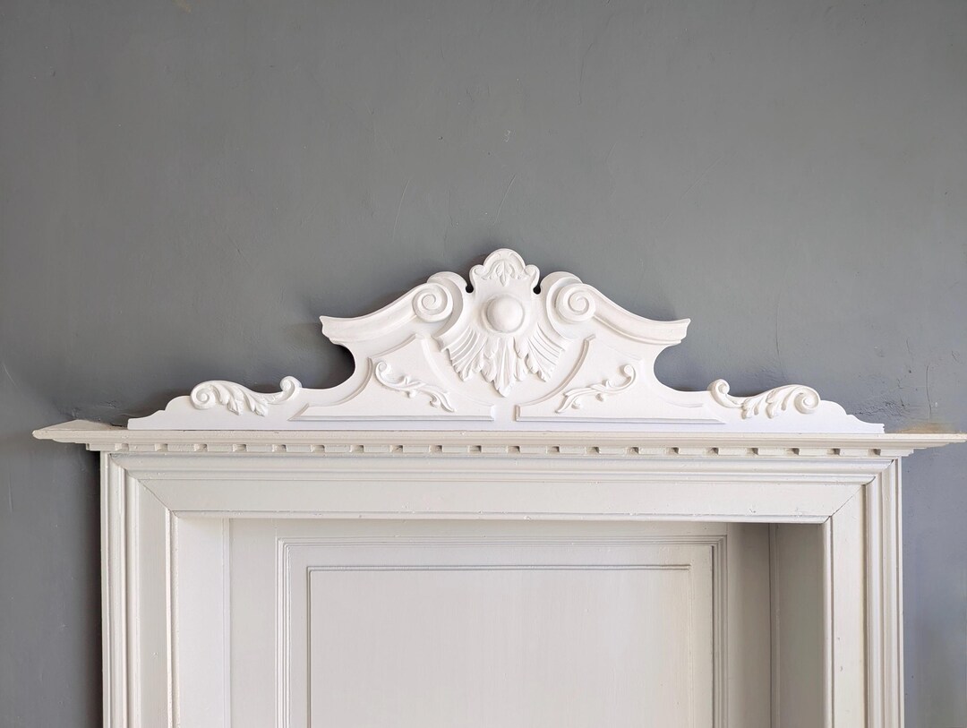 Antique French Wooden Pediment in Light Grey, Wall Decoration, Above ...