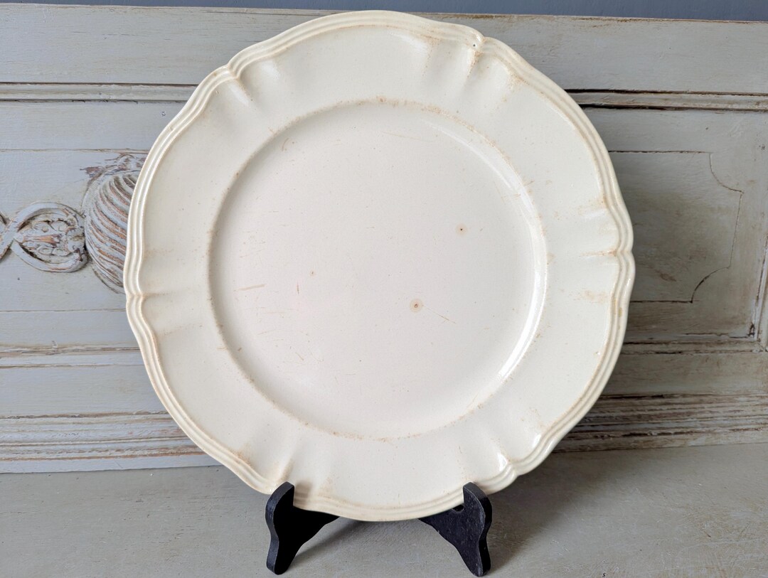 LARGE French Antique Round Creamware Earthenware Platter, Large Ivory ...