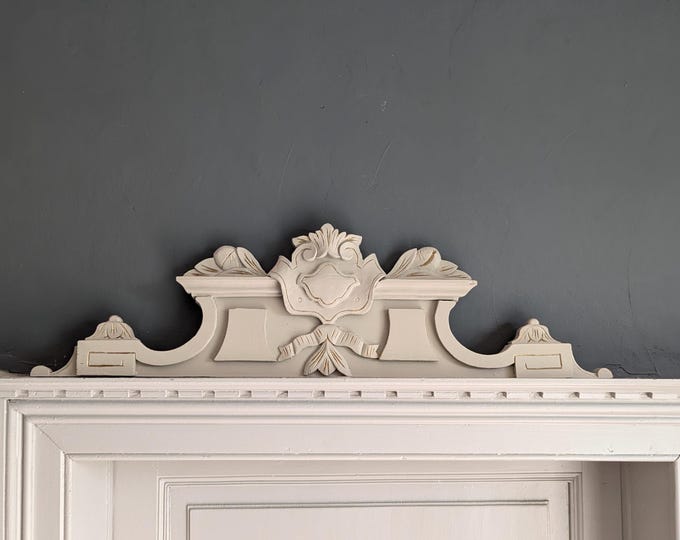 Antique French Wooden Pediment in Grey With Gold Highlights, Fronton ...
