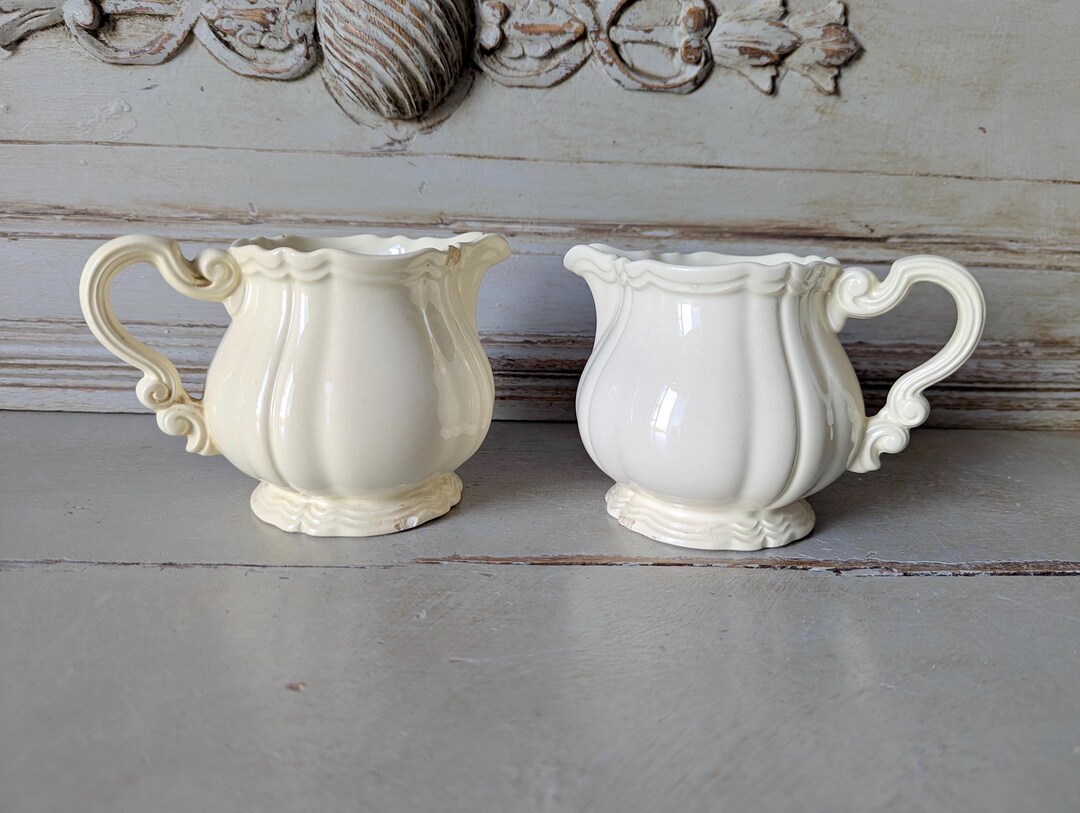 French Antique Creamware Jugs, Set of 2, SARREGUEMINES Ivory Creamware ...