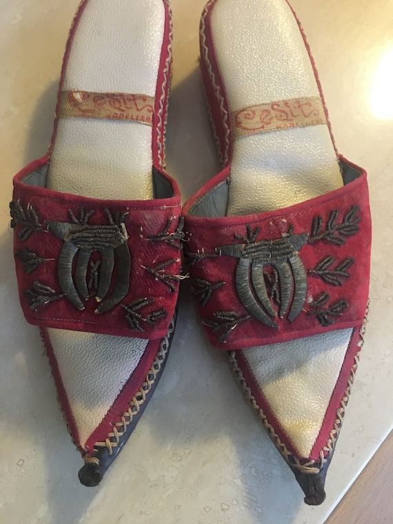 Antique/vintage Greek Leather handmade slippers with … - Gem