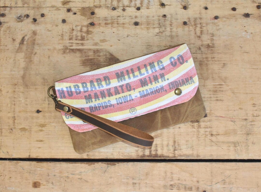 Vintage Hubbard's Sunshine Feed Sack Clutch Wallet | Feed Sack Pouch ...