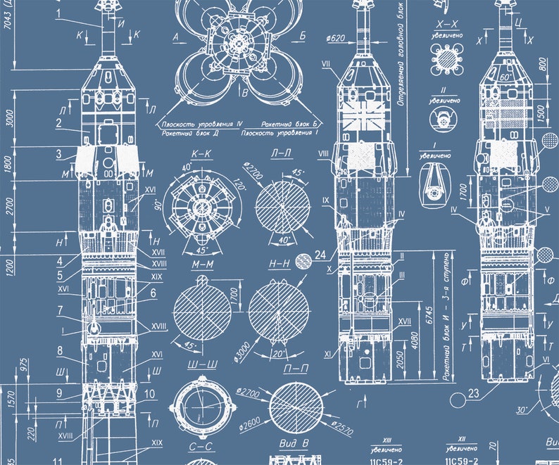 Vostok Rocket Blueprints Soviet Space Art - Etsy