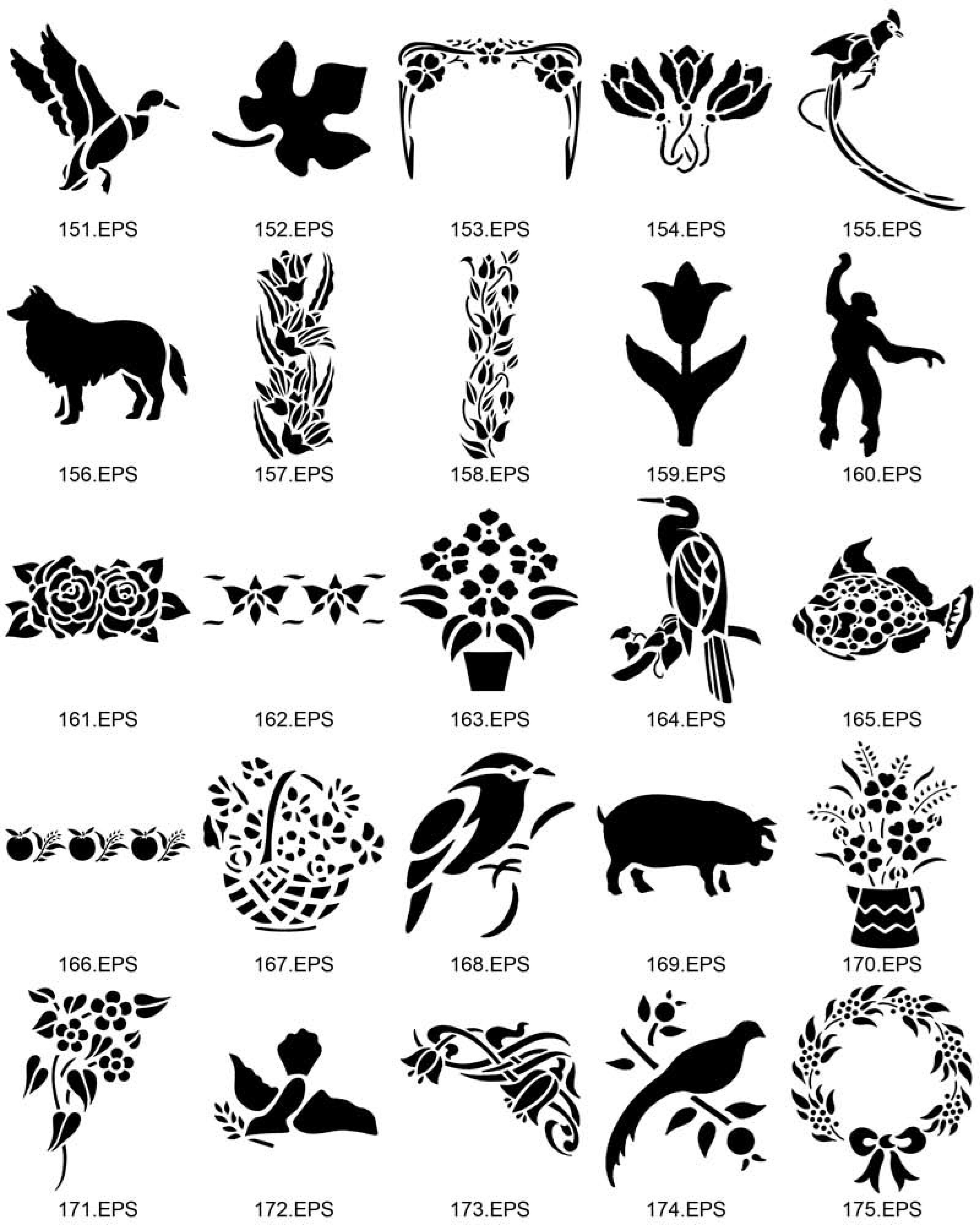 562 Nature Stencils Big Collection. Animals Flowers and Plants in ESP ...