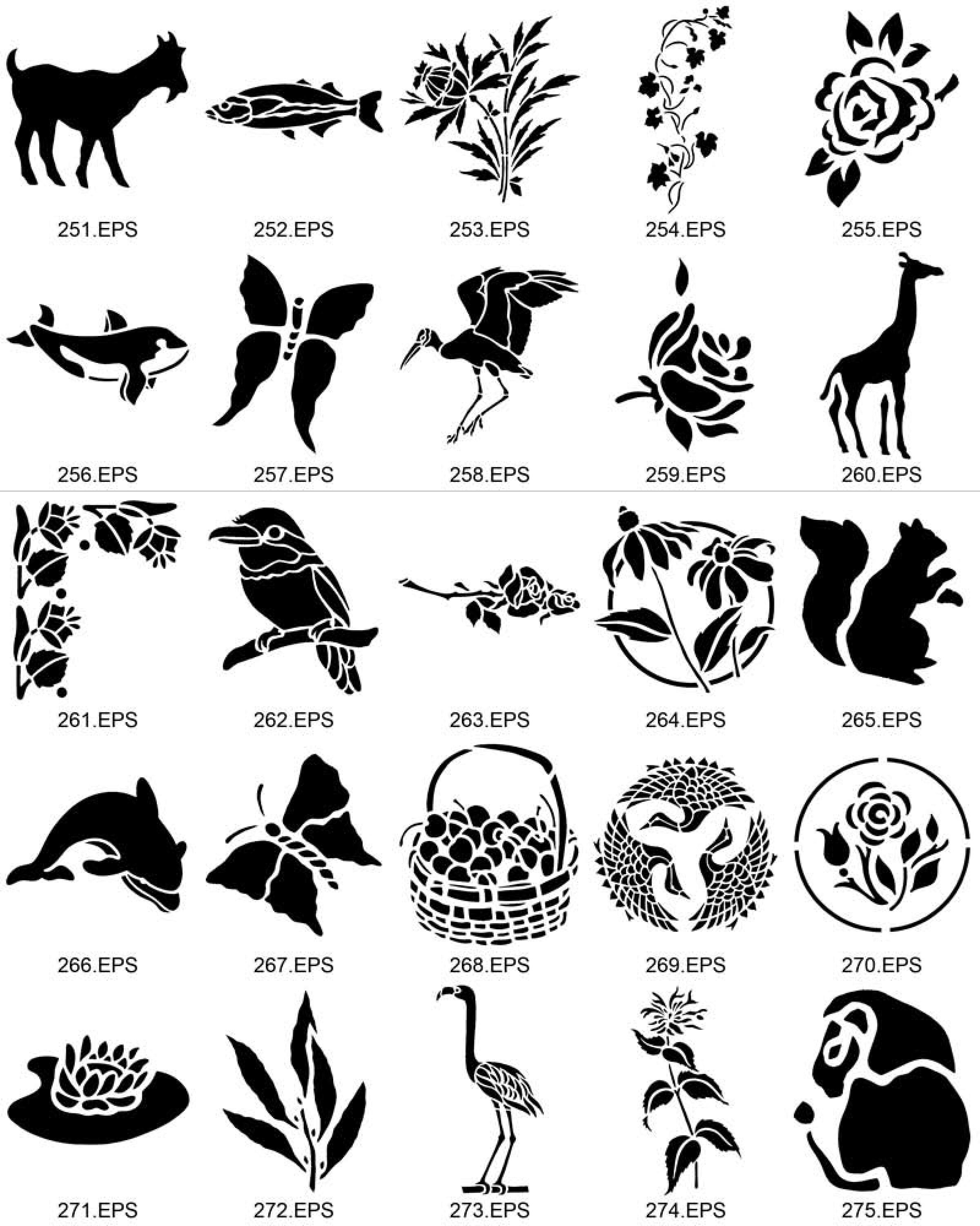 562 Nature Stencils Big Collection. Animals Flowers and Plants in ESP ...
