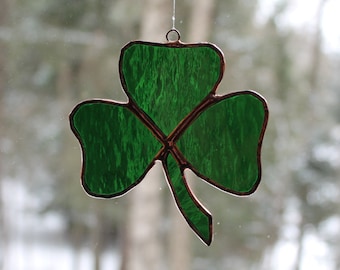 St. Patricks day stained glass Shamrock suncatcher wall | Etsy