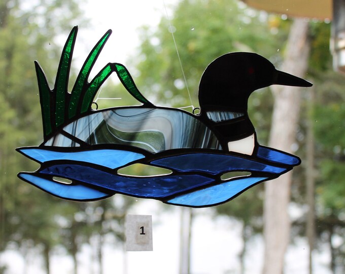 Stained Glass Loon With Reeds Suncatcher - Etsy