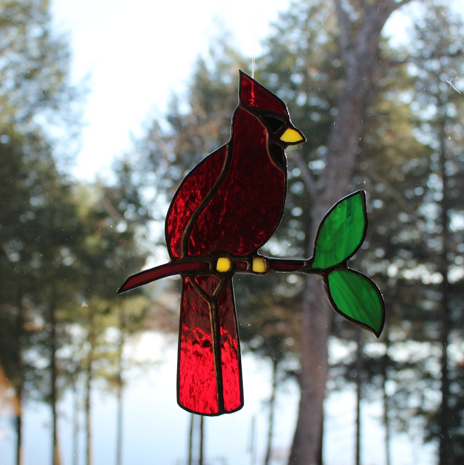 Stained Glass Cardinal on a Glass Branch - Etsy