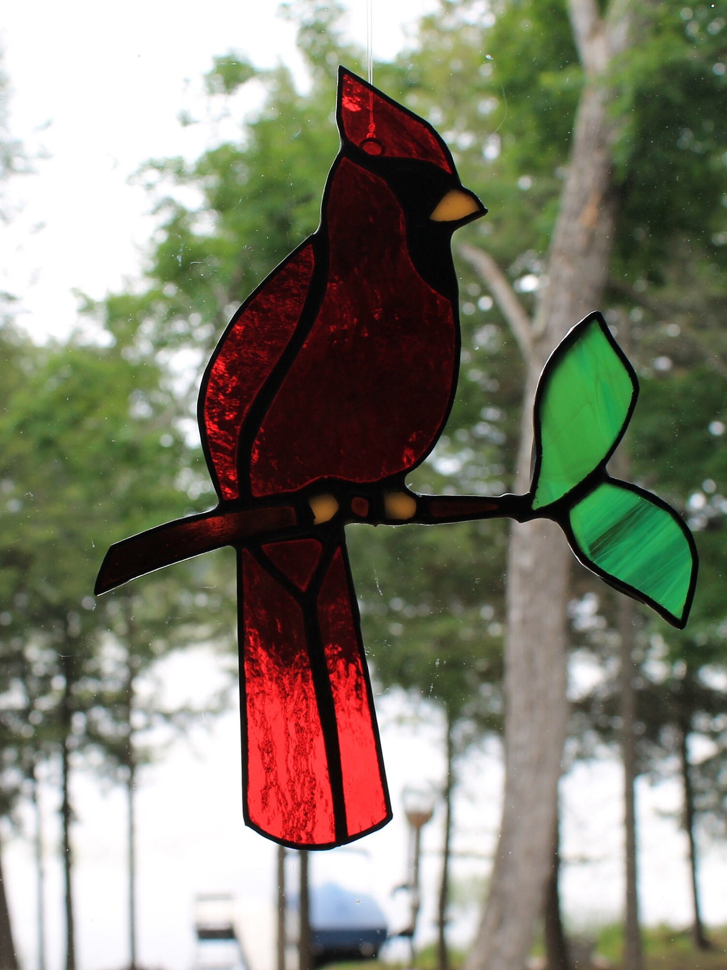 Stained Glass Cardinal on a Glass Branch - Etsy