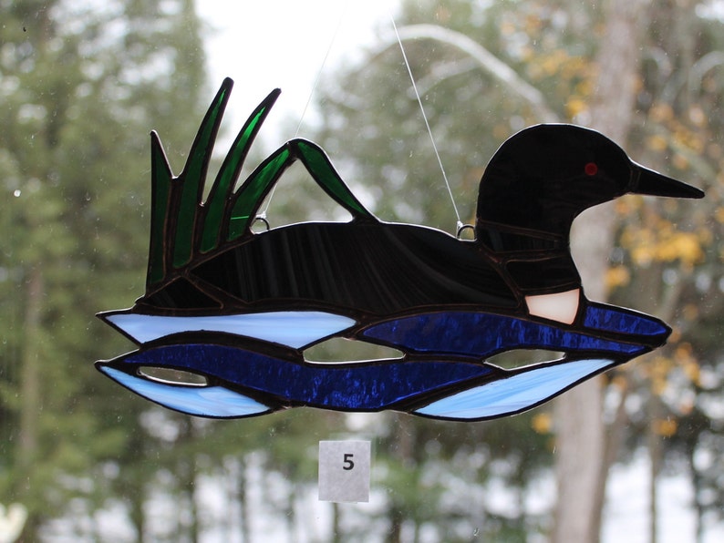 Stained Glass Loon with Reeds Suncatcher | Etsy