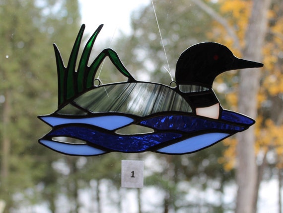 Stained Glass Loon with Reeds Suncatcher | Etsy