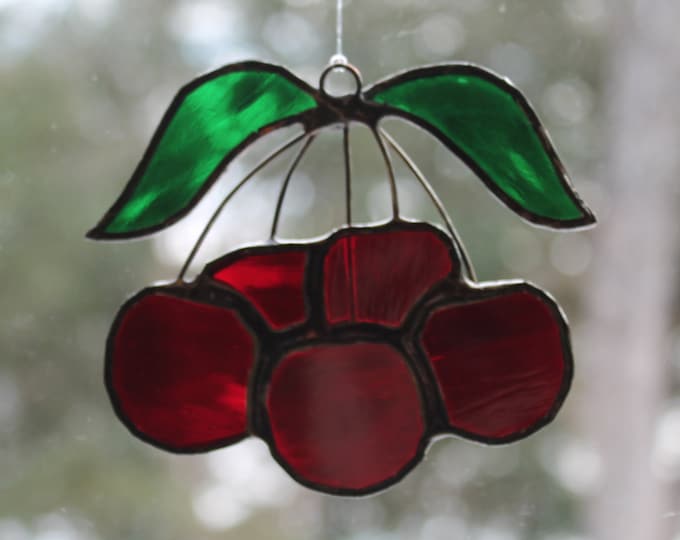 Stained Glass Cherries With Leaves - Etsy