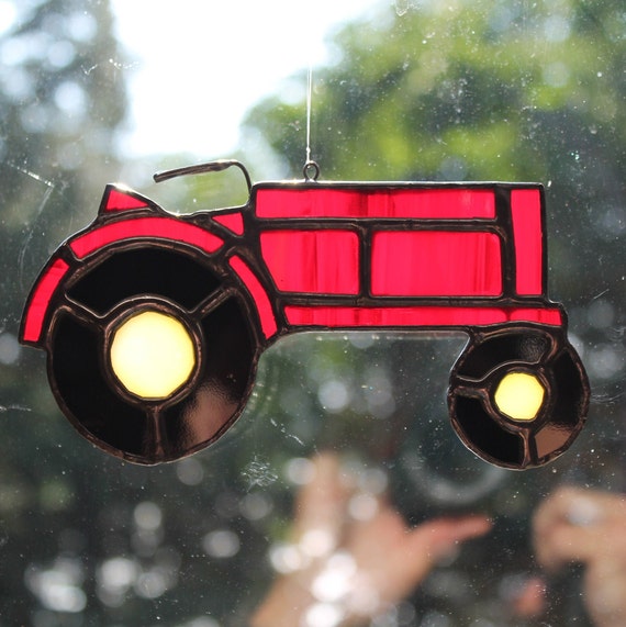 Small Stained Glass Red and Green Tractor. 6 1/2in. to the | Etsy