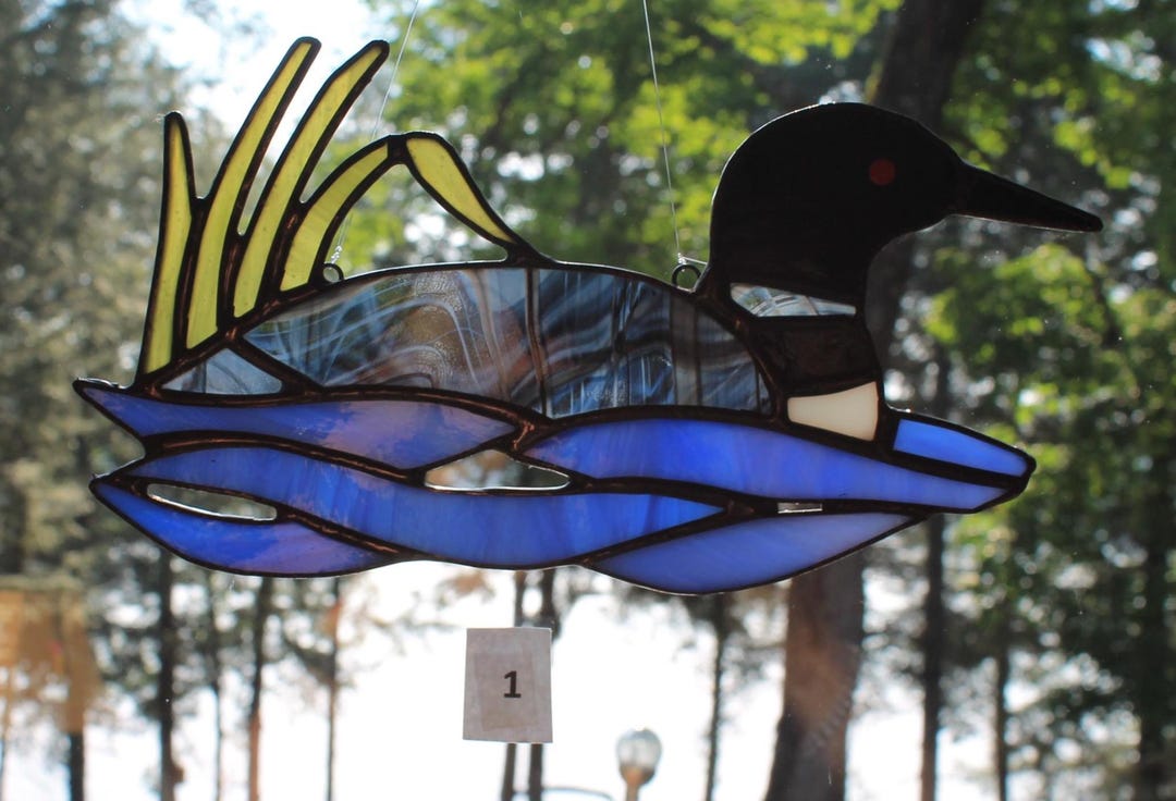 Stained Glass Loon With Reeds Suncatcher - Etsy