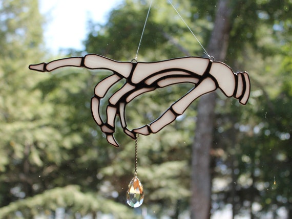 Stained Glass Skeleton Hand With Crystal - Etsy