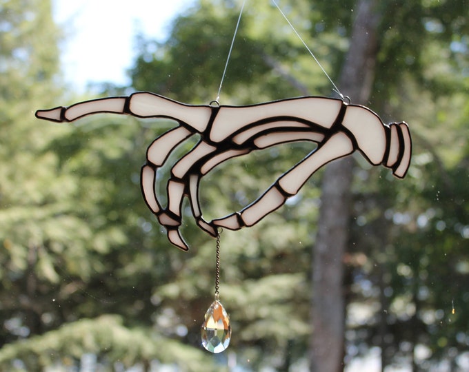 Stained Glass Skeleton Hand With Crystal or Spider - Etsy