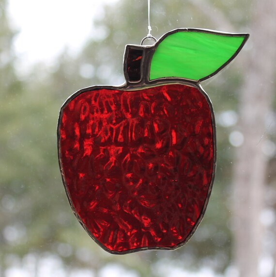 Stained Glass Apples with Leaf | Etsy