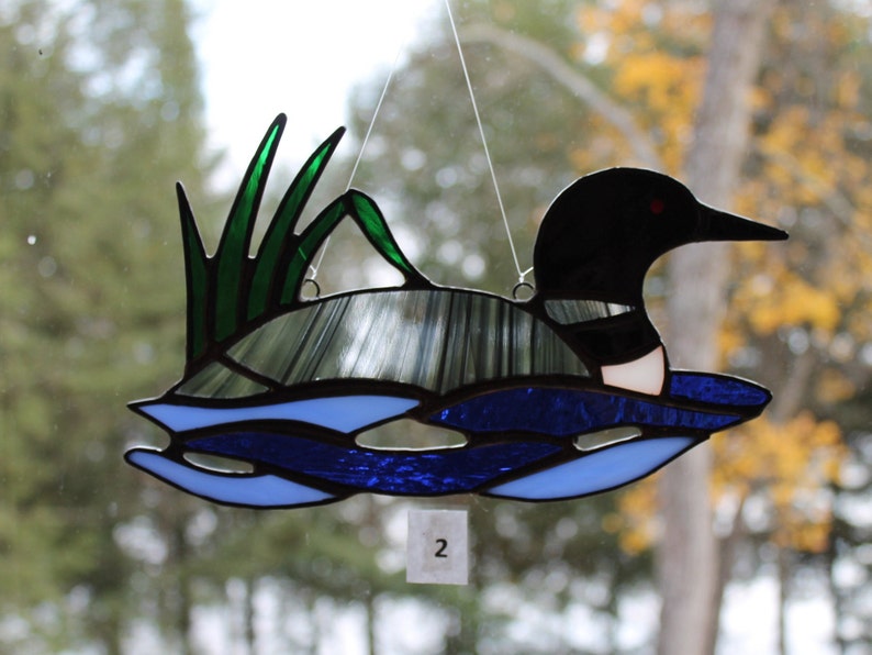 Stained Glass Loon with Reeds Suncatcher | Etsy