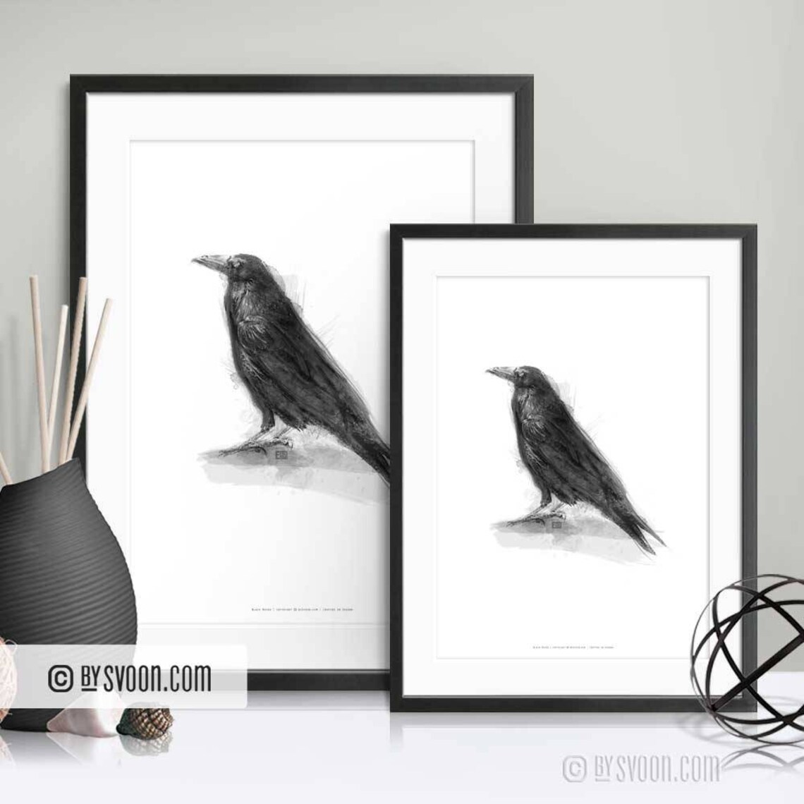 Black Raven Print Raven Poster Black & White Raven Drawing - Etsy