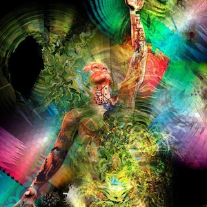 UV Reactive Psychedelic Backdrop Wall Tapestry Aura Man Colorful Satin ...