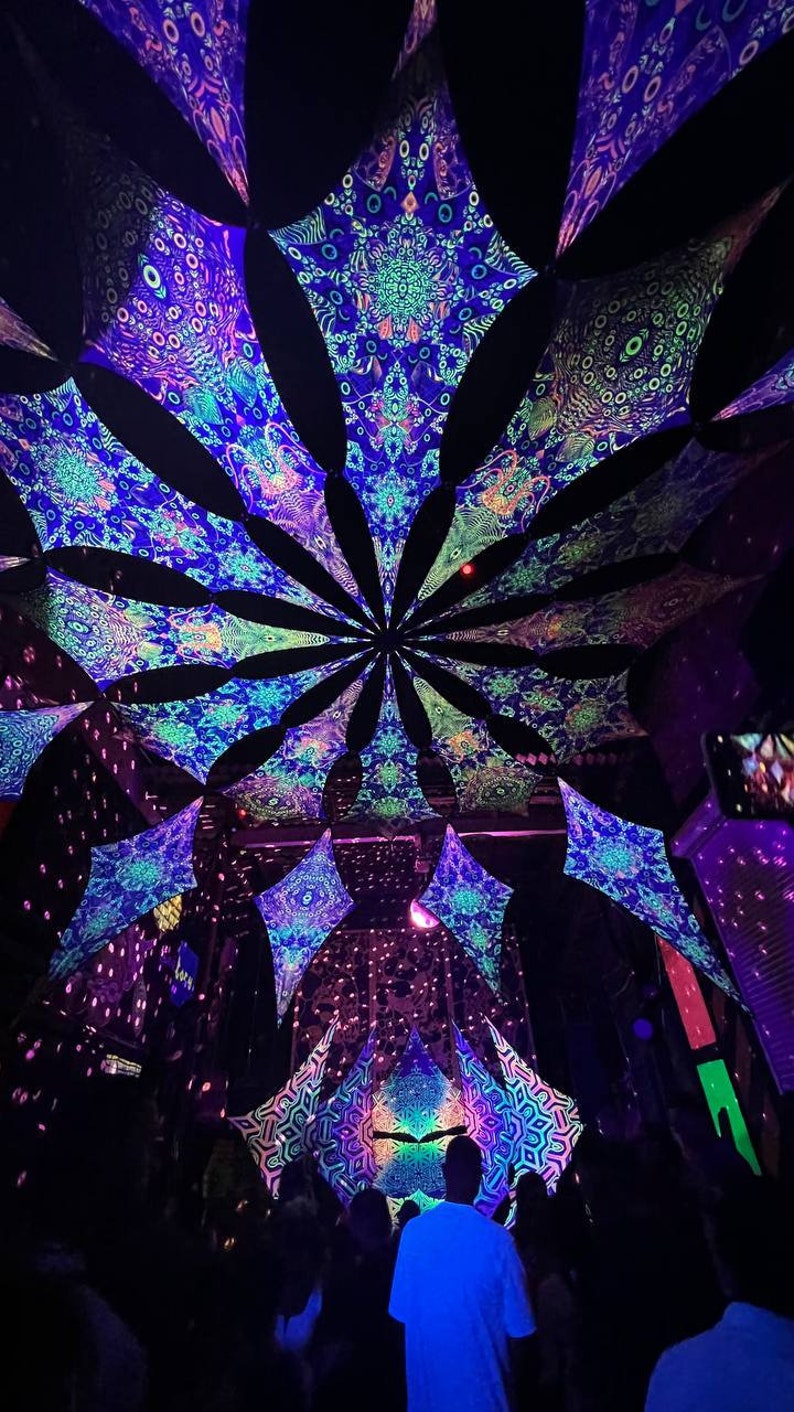 UV Festival Canopy DJ Stage Decor – Psychedelic Blacklight Lycra Setup ...
