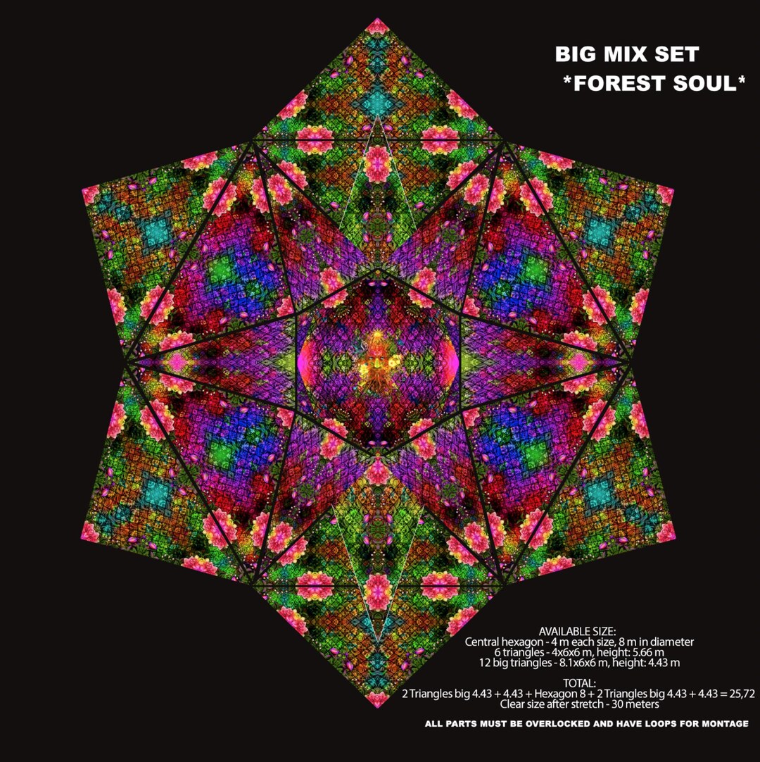 13x13 M UV Festival Canopy, Ceiling Decor - FOREST SOUL - Psychedelic ...