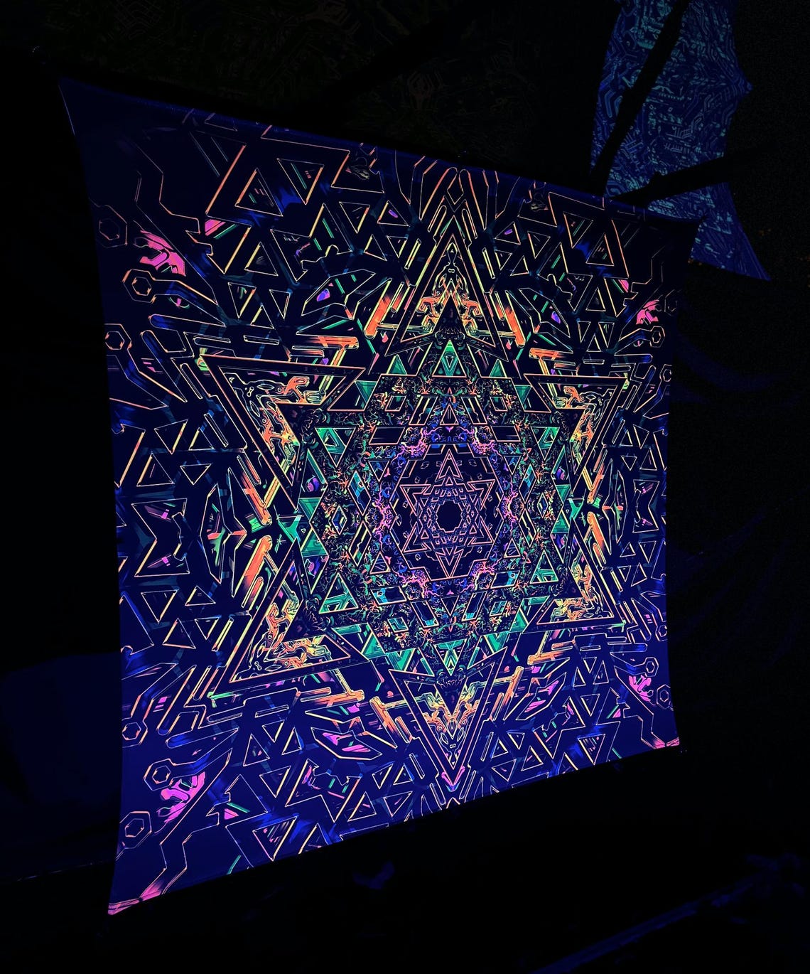 Blacklight Metatron Tapestry, Psychedelic Techno Satin Fabric Poster - Etsy