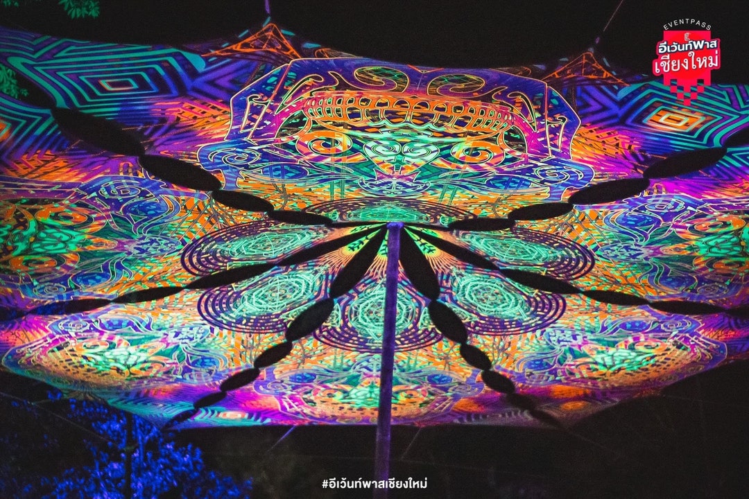 6x6m Canopy & 2 Dj Stage Prints, Ceiling Decoration - Psychedelic Uv ...