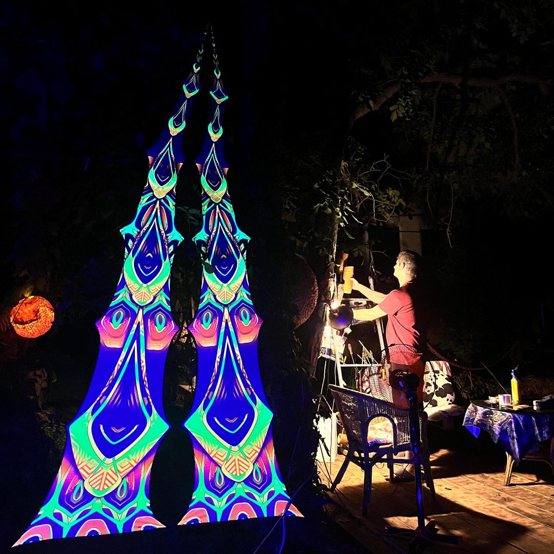 PRINTS for the TREES Installation, UV Psychedelic Triangle Tapestry ...