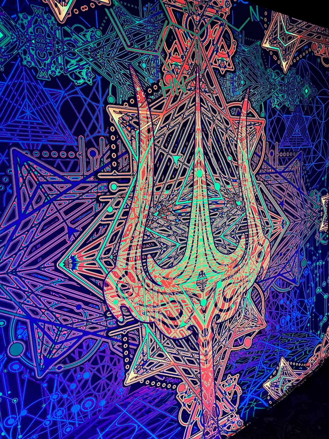 Trident Trishula Tapestry - UV Psychedelic Backdrop, Sacred Geometry ...