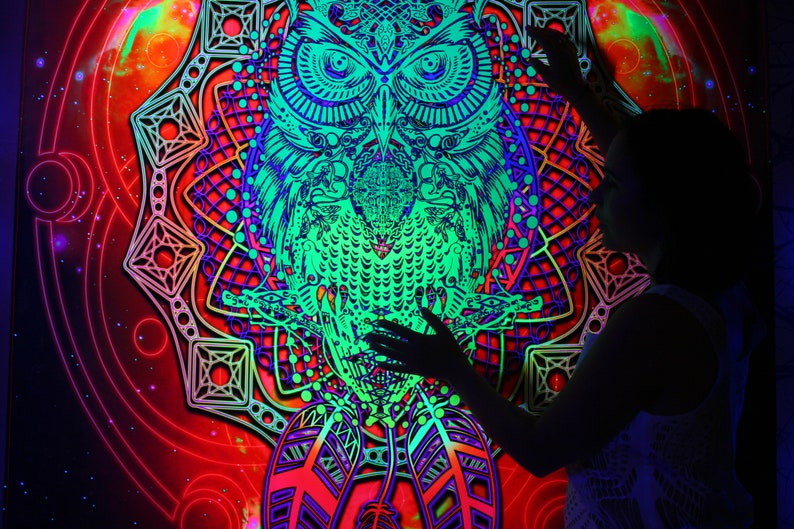 Uv Backdrop SOUL OWL Uv Reactive Psychedelic Poster Meditation | Etsy