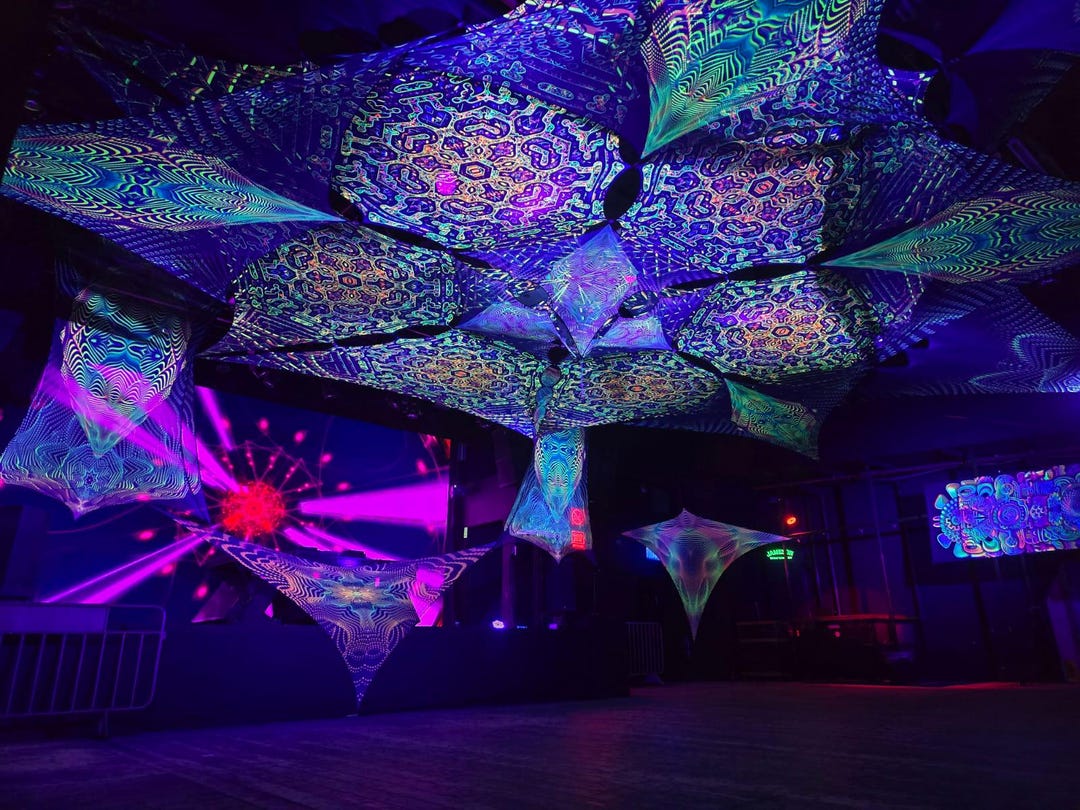 Fluorescent Festival Canopy Set - Psychedelic Ceiling Tapestries in ...