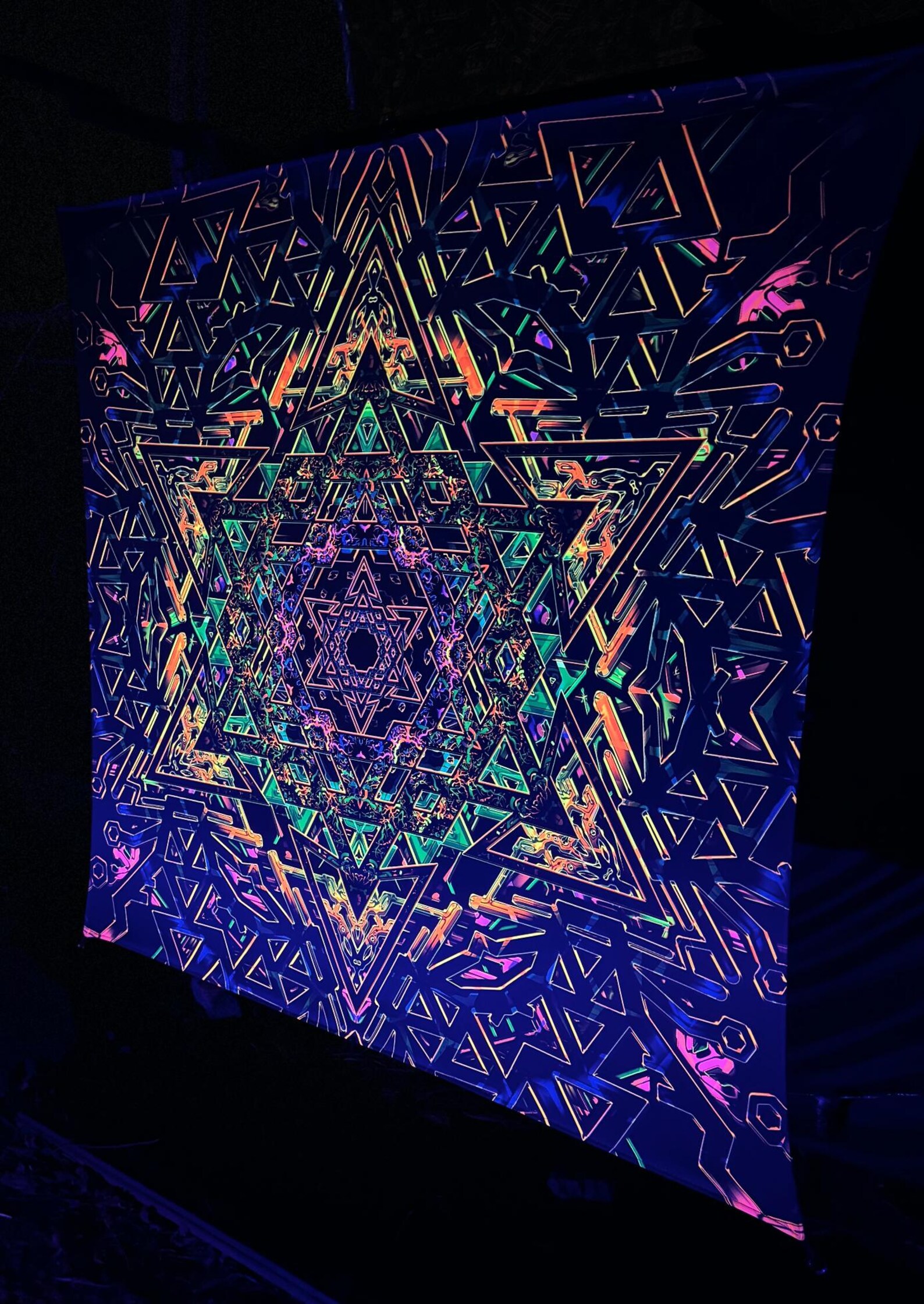 Blacklight Metatron Tapestry, Psychedelic Techno Satin Fabric Poster - Etsy