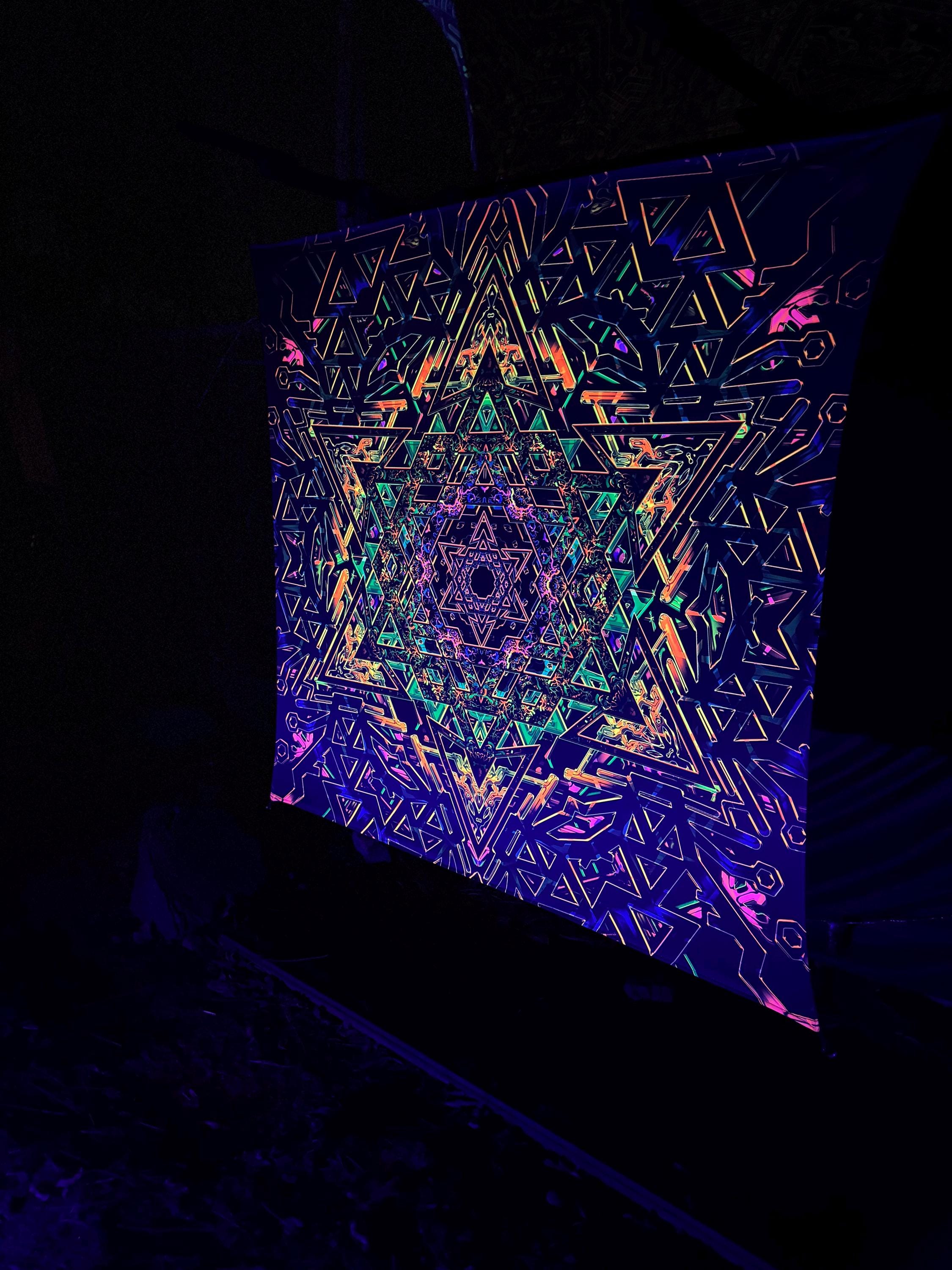 Blacklight Metatron Tapestry, Psychedelic Techno Satin Fabric Poster - Etsy
