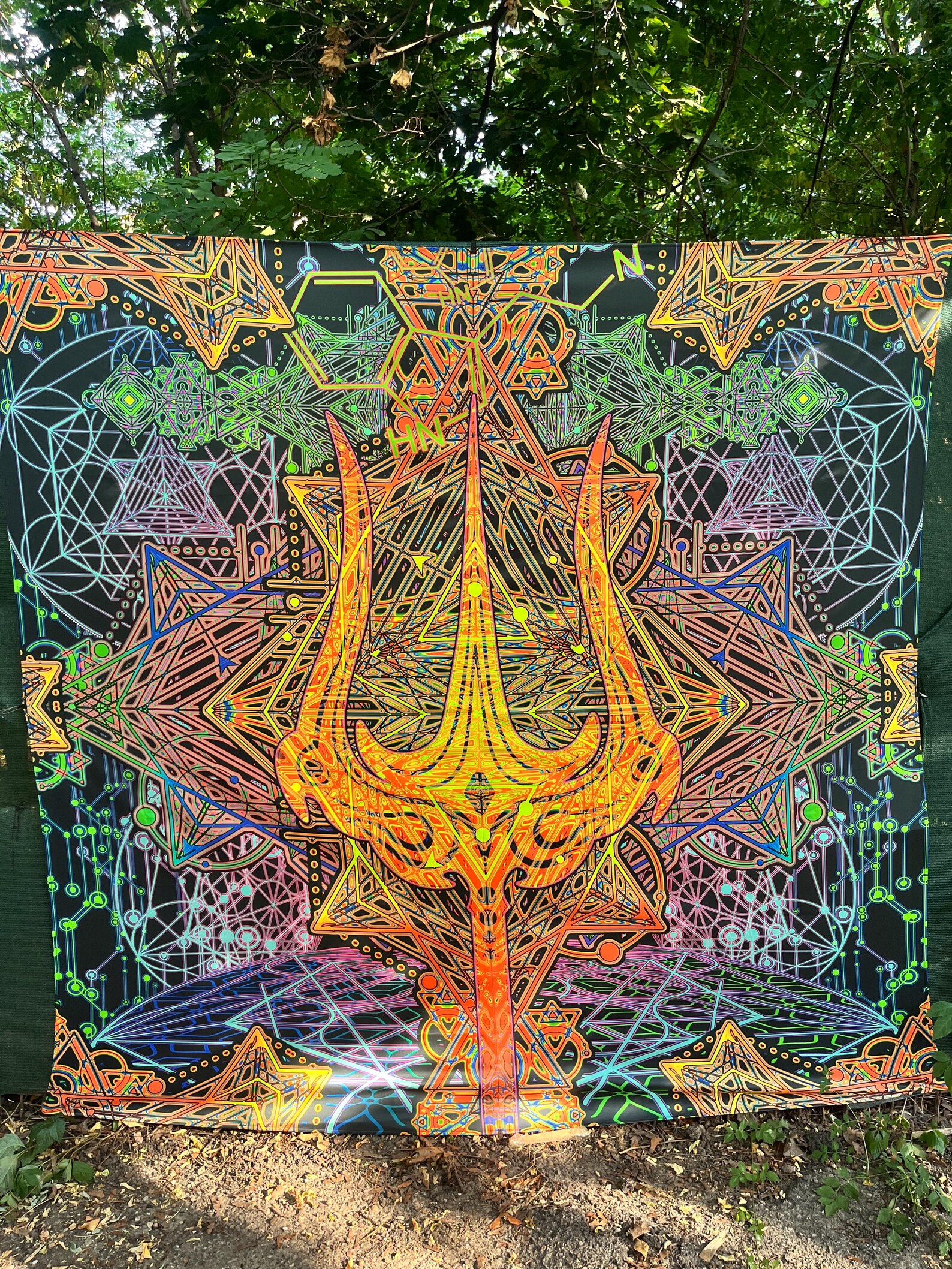 Trident Trishula Tapestry - UV Psychedelic Backdrop, Sacred Geometry ...