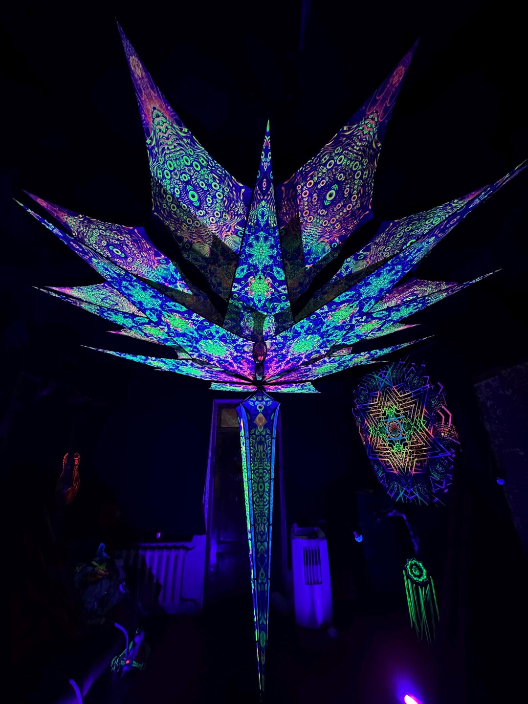 S, M, L Festival Canopy 24 Petals Set With Black Light Tapestry for ...