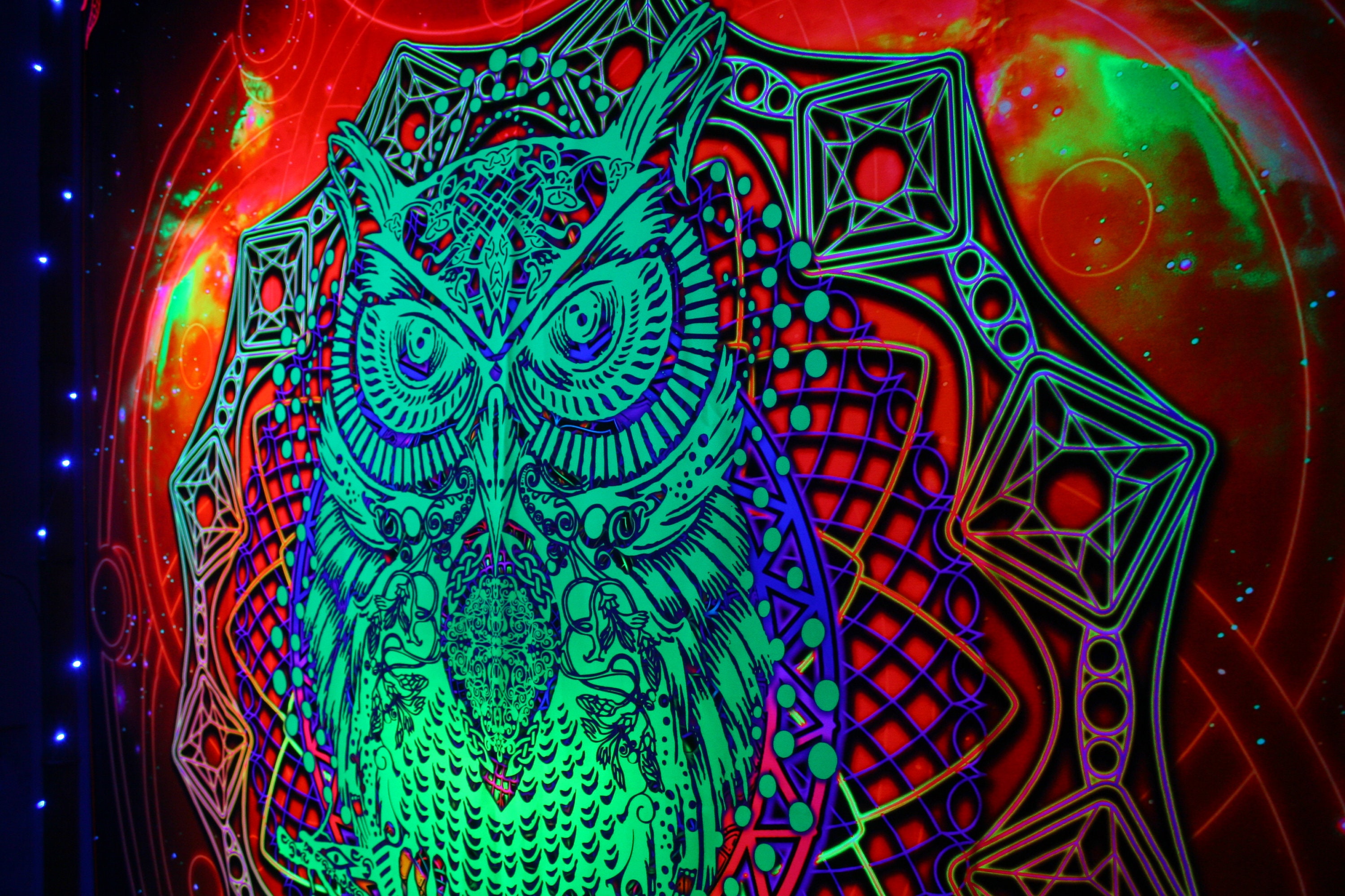 Uv backdrop SOUL OWL Uv reactive Psychedelic Poster | Etsy