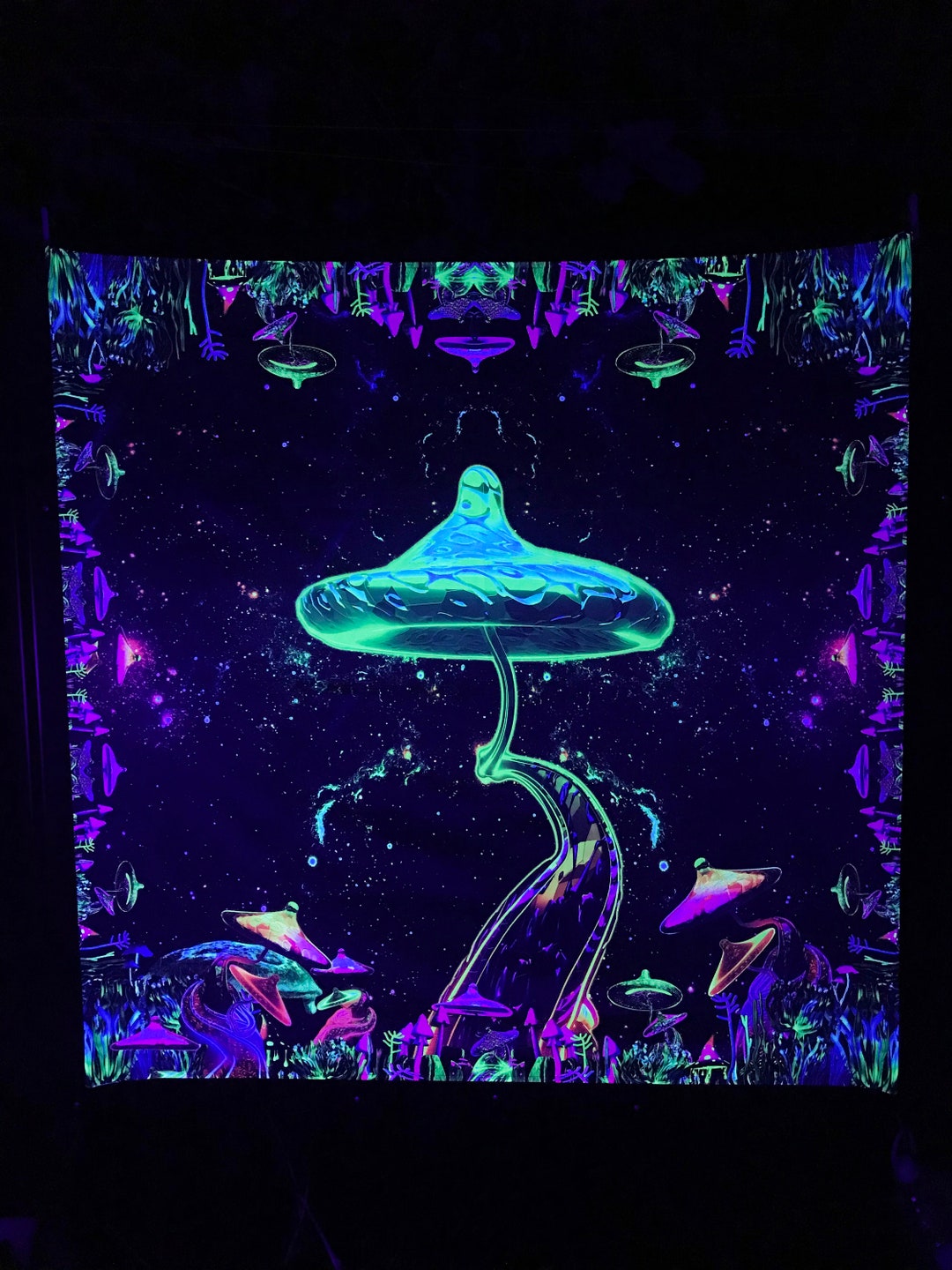 Neon Art Print - Psychedelic Backdrop Black Light Trippy Tapestry Glow ...