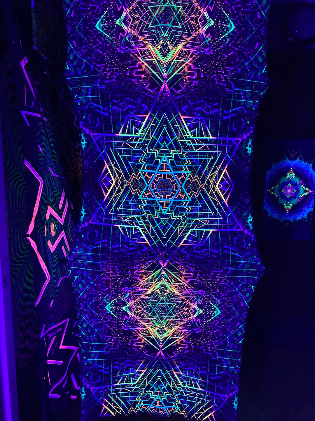 2 Layers Prints on Mesh Fabric Blacklight Spiritual Tapestry Fractal ...