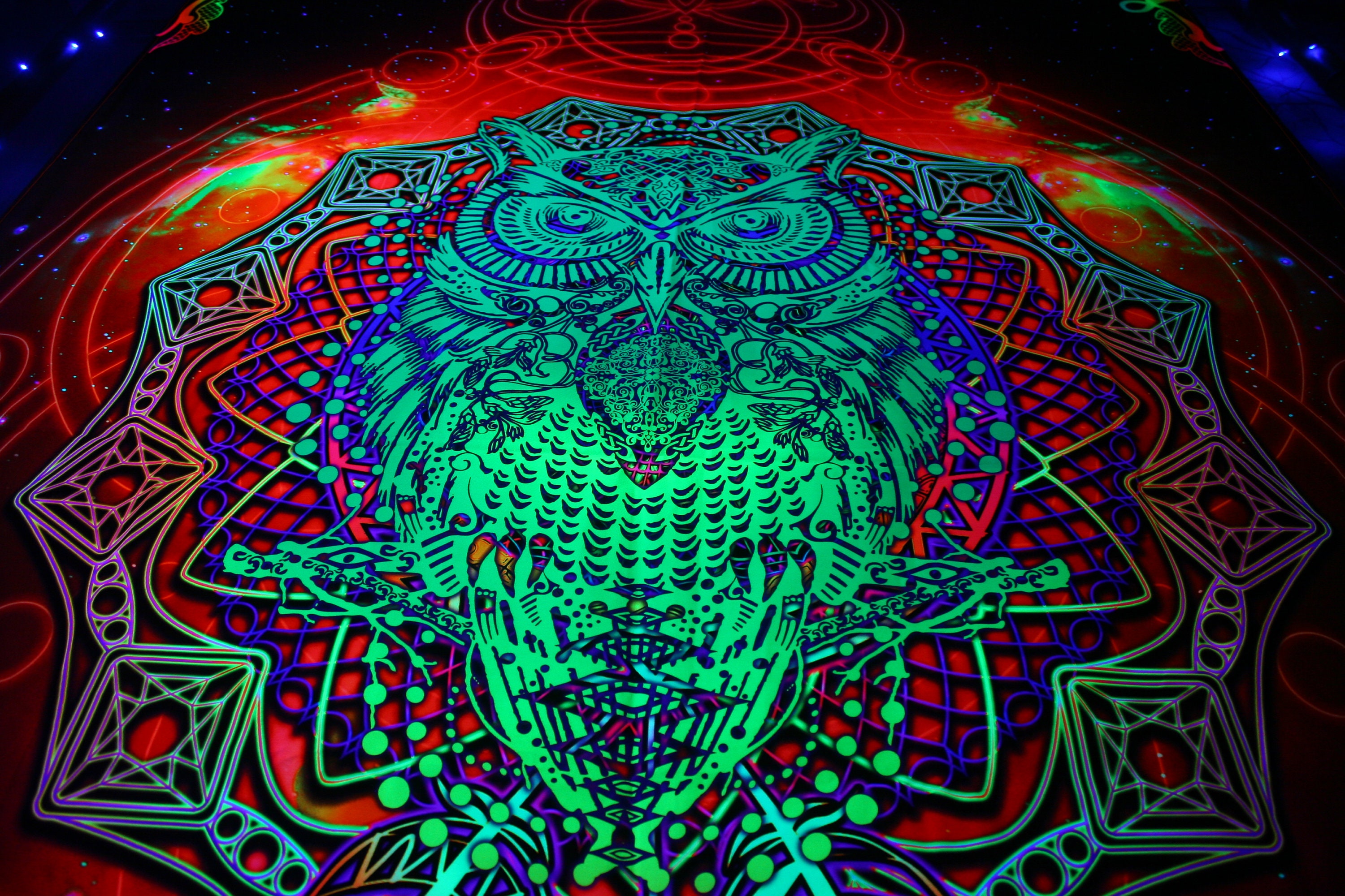 Uv backdrop SOUL OWL Uv reactive Psychedelic Poster | Etsy